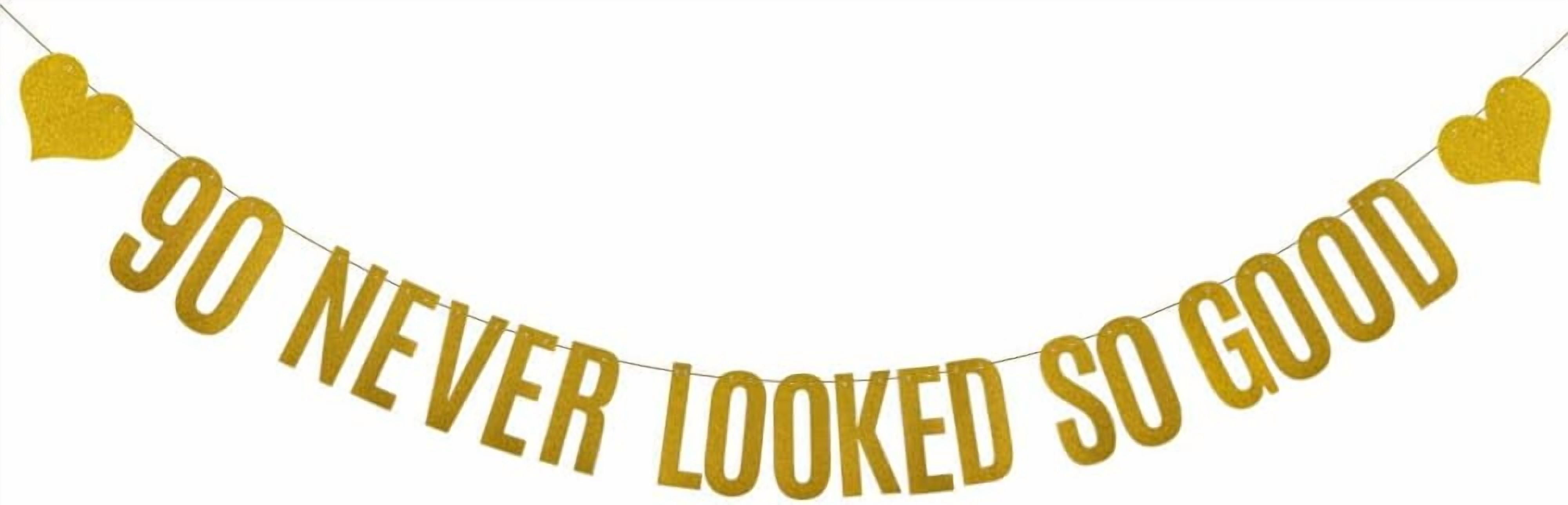 90 Never Looked So Good Banner, Pre-Strung, Gold Paper Glitter Party ...
