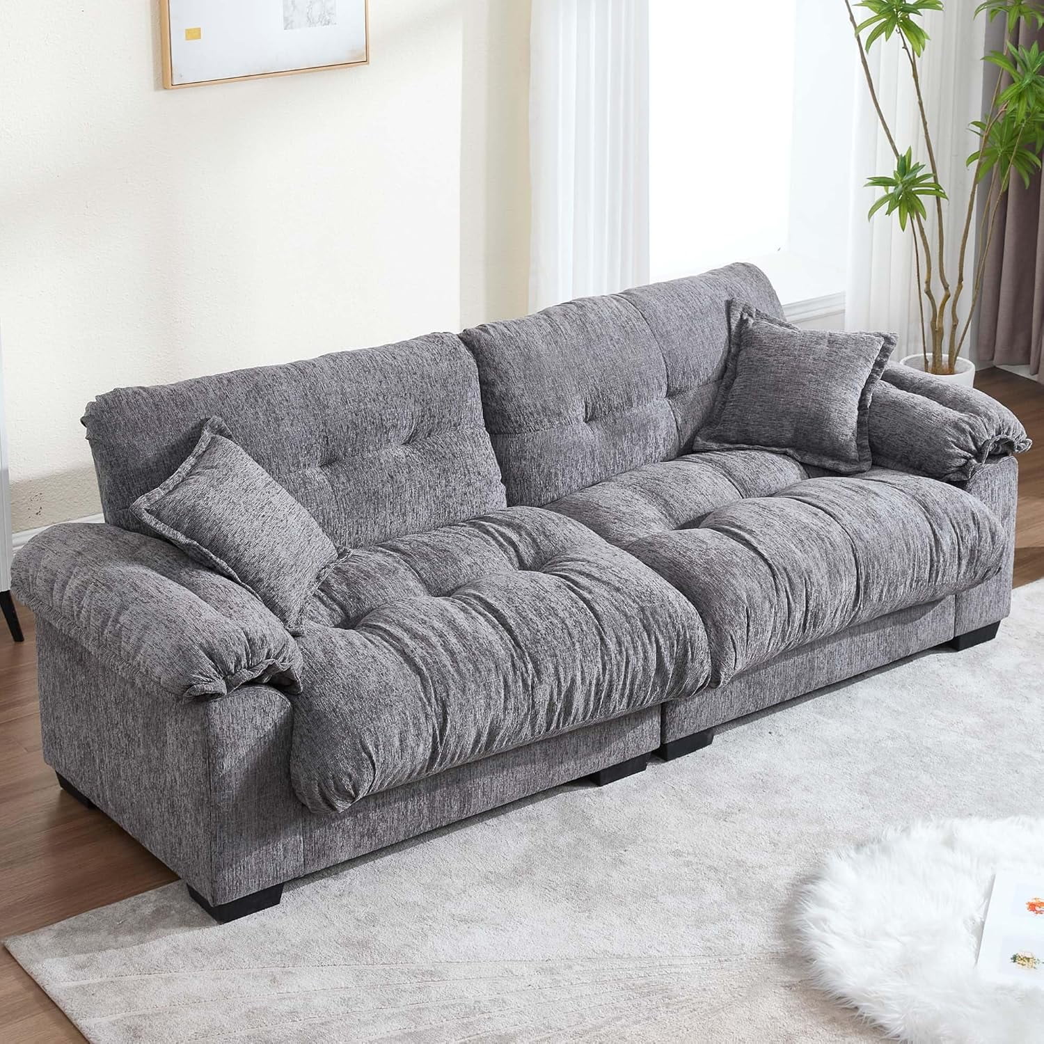 LUCKHAO 90" Oversized Loveseat Sofa, Chenille Comfy Cloud Couch with 2 ...
