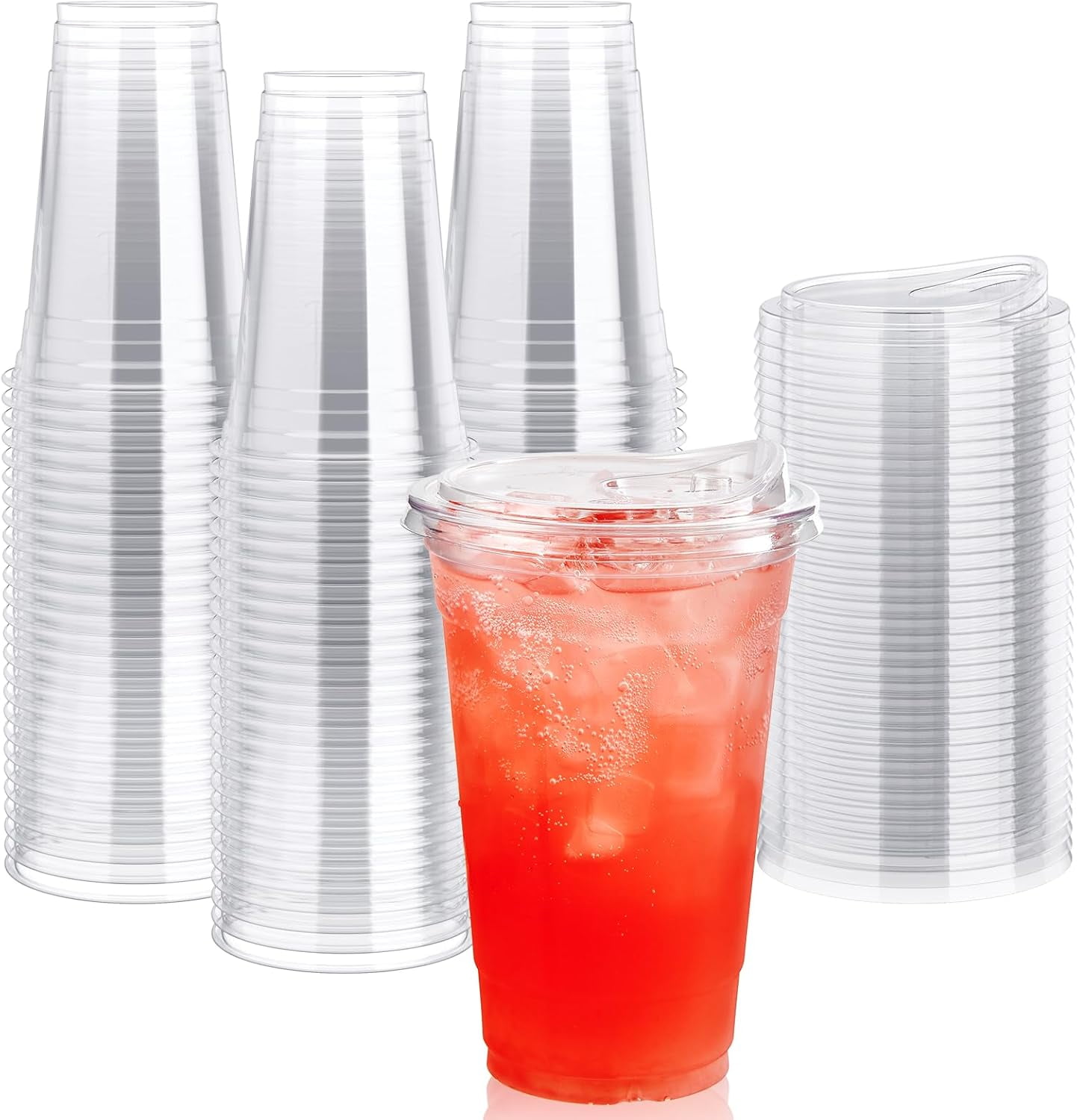 90 PACK 20 oz Clear Plastic Cups With Strawless Sip Lids | Disposable ...