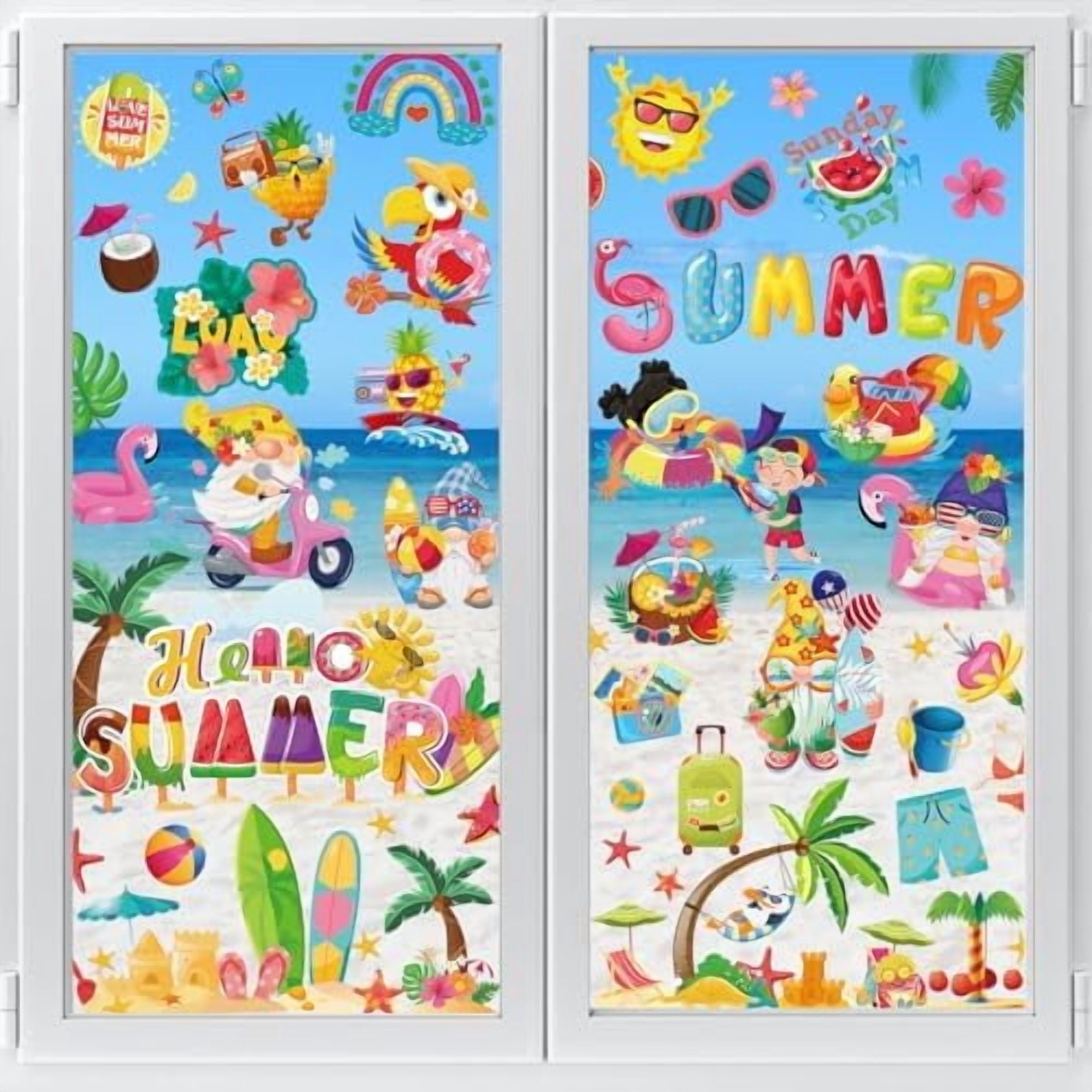 90+PCS Summer Window Clings Stickers Sun Beach Double-Sided Window ...