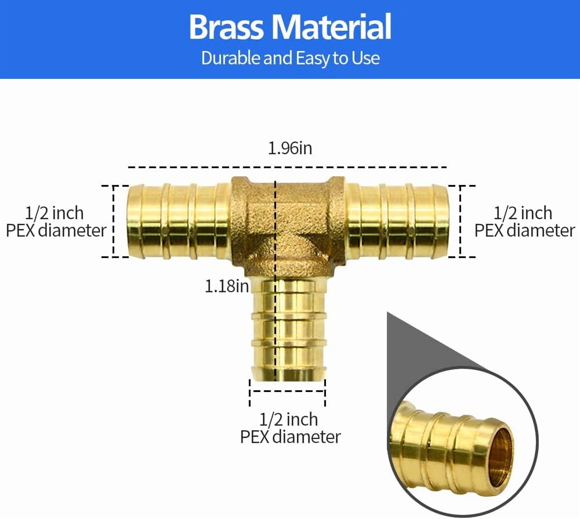 90 Pack 1/2 Inch PEX Fittings - Brass Crimp Combo Set with Elbows, Tees ...