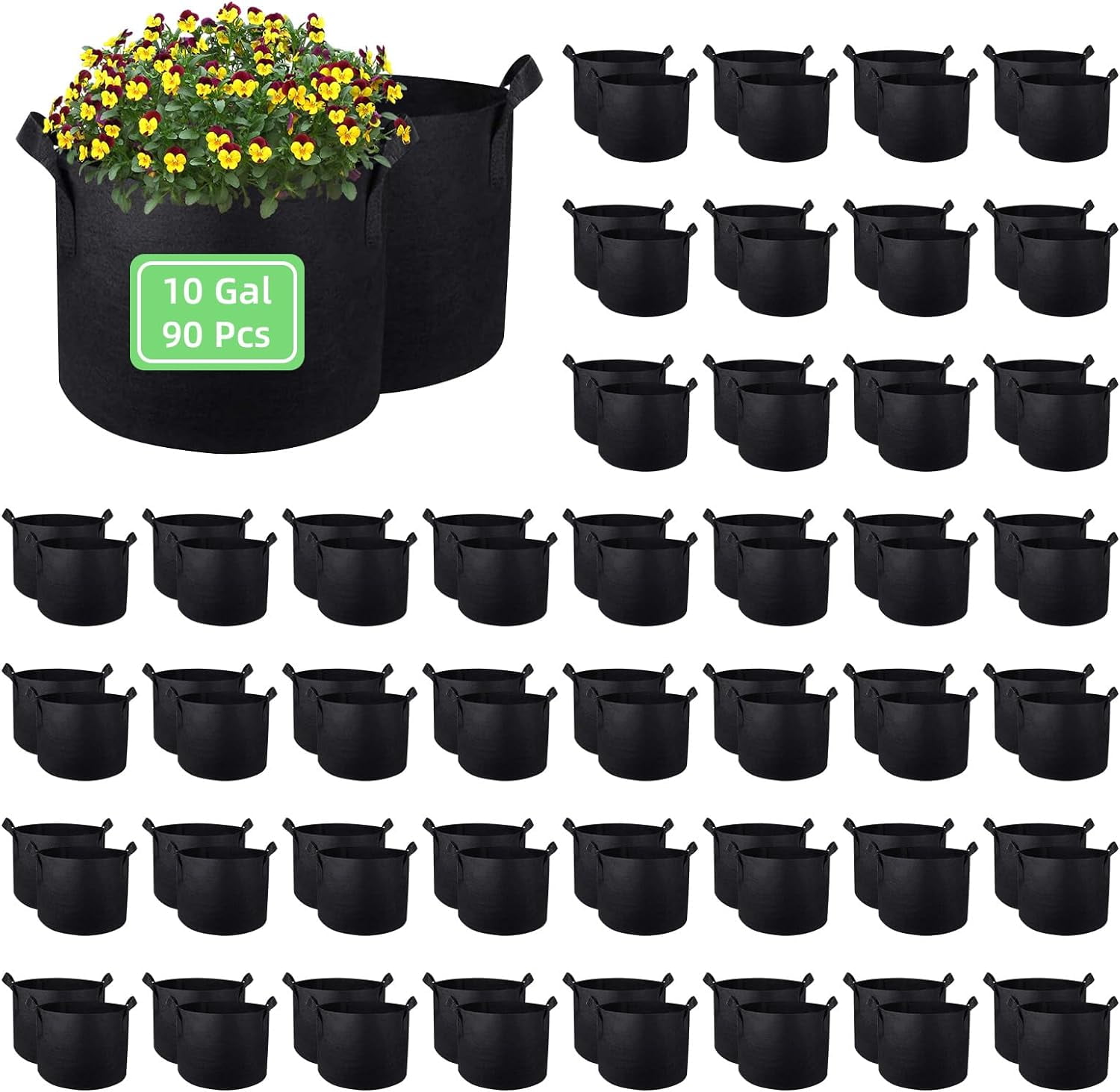 90-Pack 10 Gallon Grow Bags Garden Plant Grow Bag Aeration Fabric Pots ...