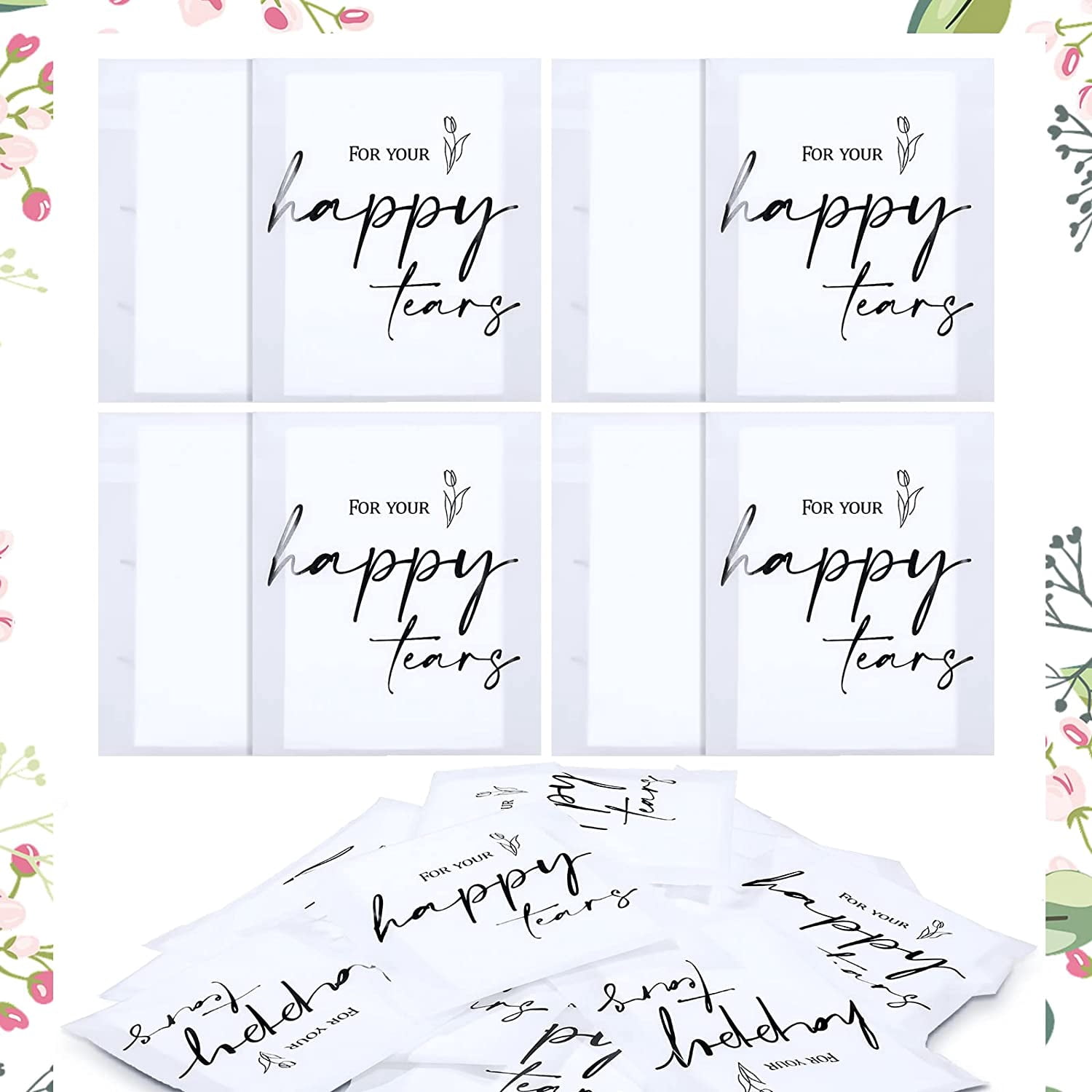 90 Pack Happy Tears Tissue Packs for Wedding 3 Ply Wedding Tissues for ...