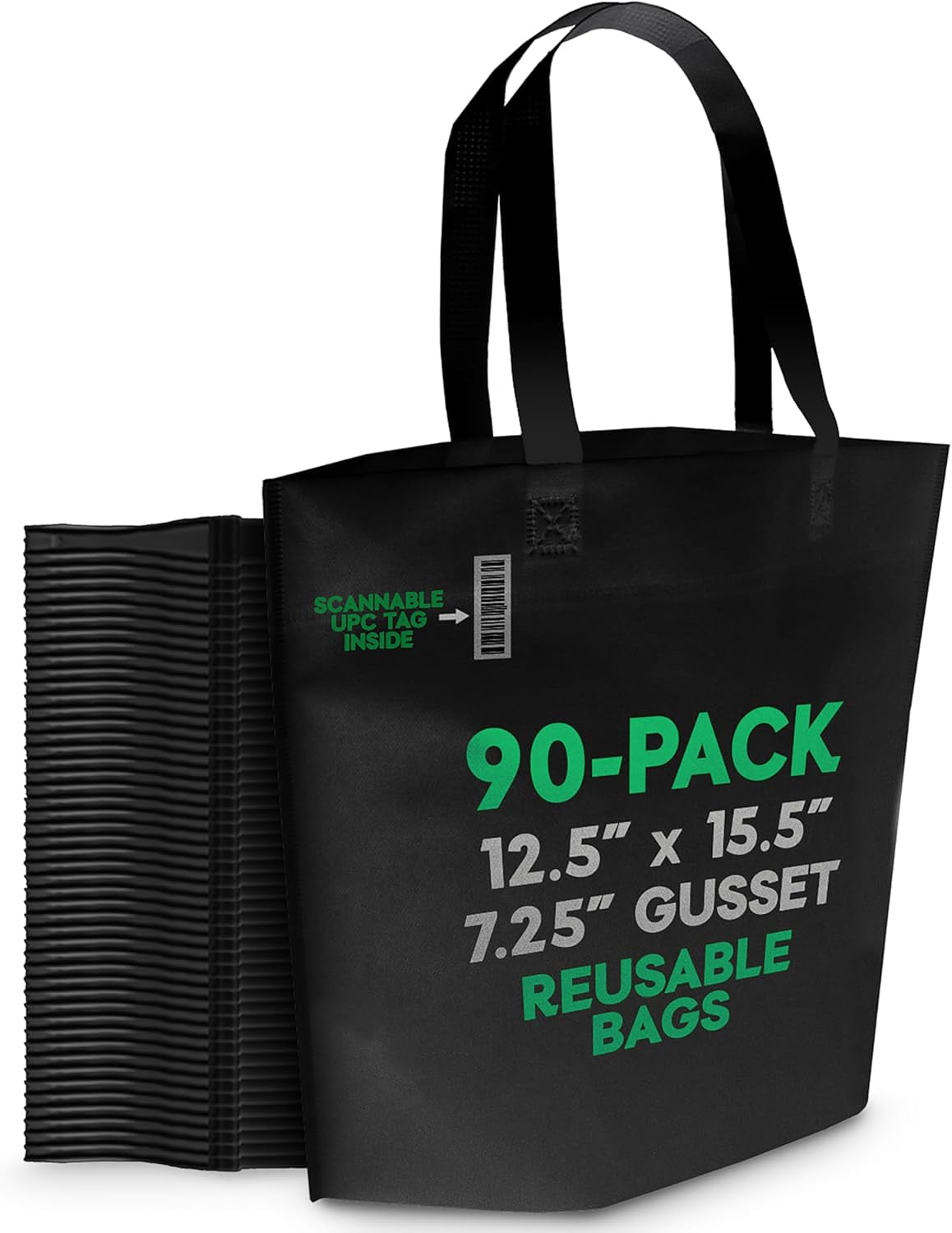 90 Pack Non-Woven Heavy-Duty Reusable Reusable Shopping Bags with ...