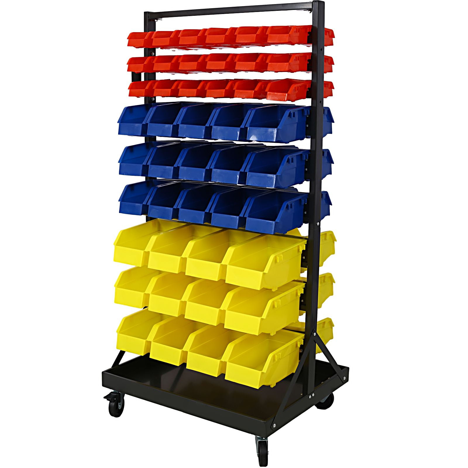 90 Parts Bin Shelving Storage Organizer with Locking Wheels for Shop ...