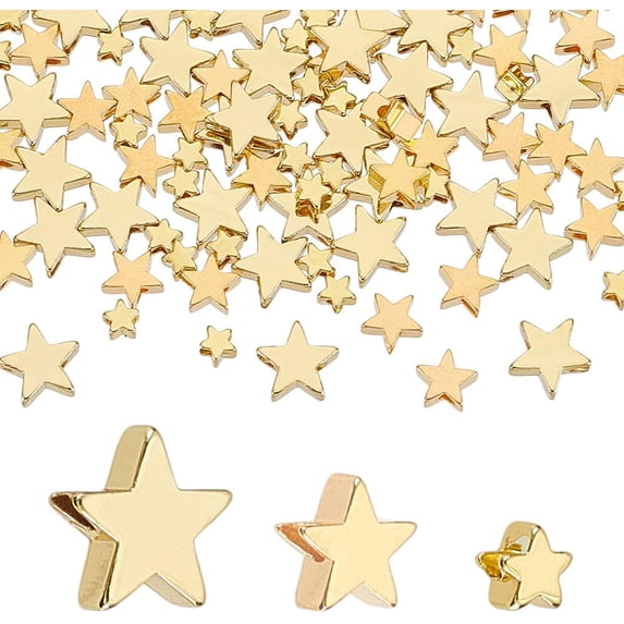 90 Pcs 18K Gold Plated Star Spacer Beads 3 Styles Brass Beads Twinkle ...