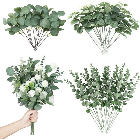 90 Pcs 3 Kinds Mixed Eucalyptus Leaves Stems Bulk Artificial Silver ...