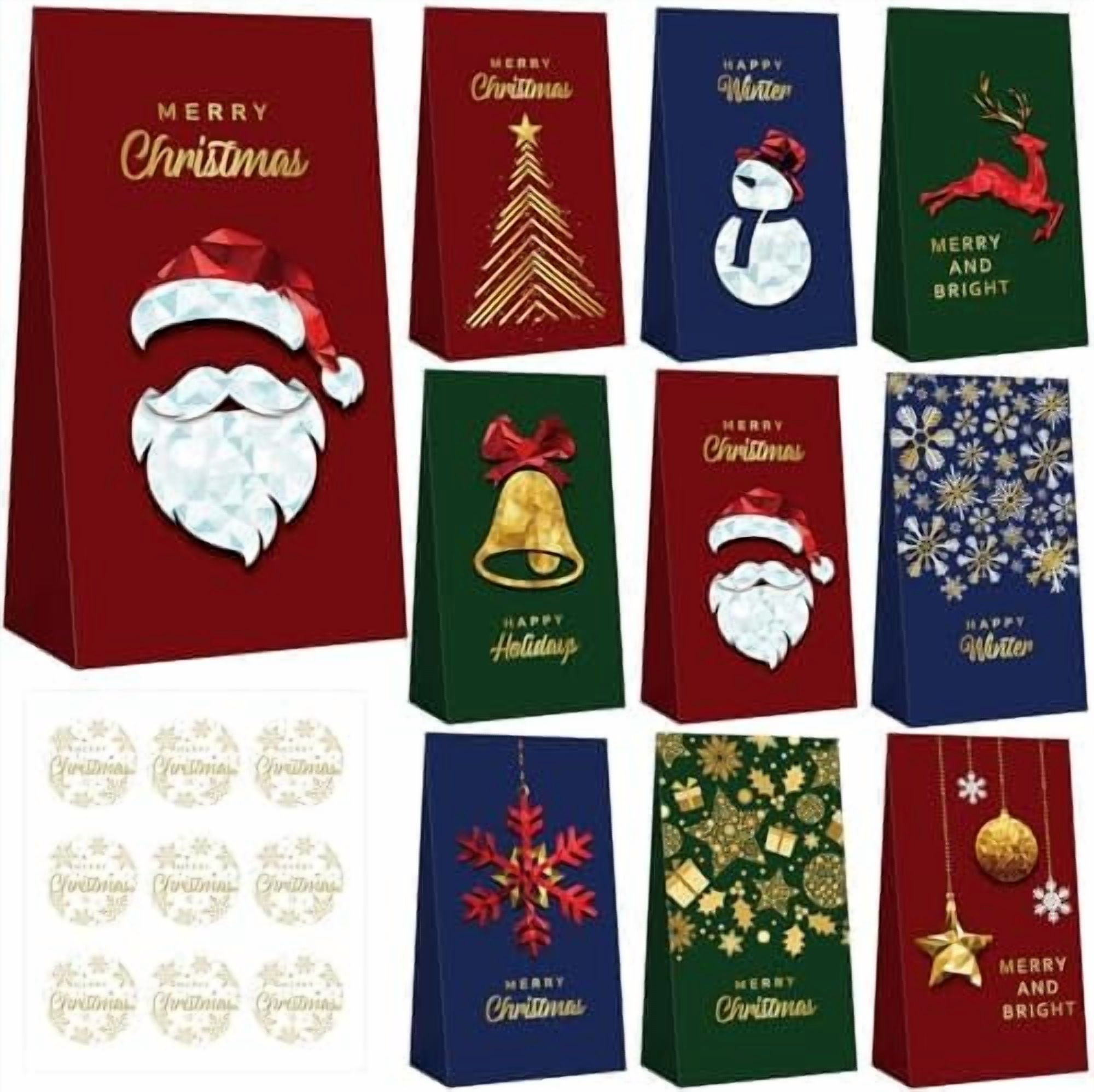 90 Pcs Christmas Goodie Bags with Sealing Stickers Christmas Treat Bags ...