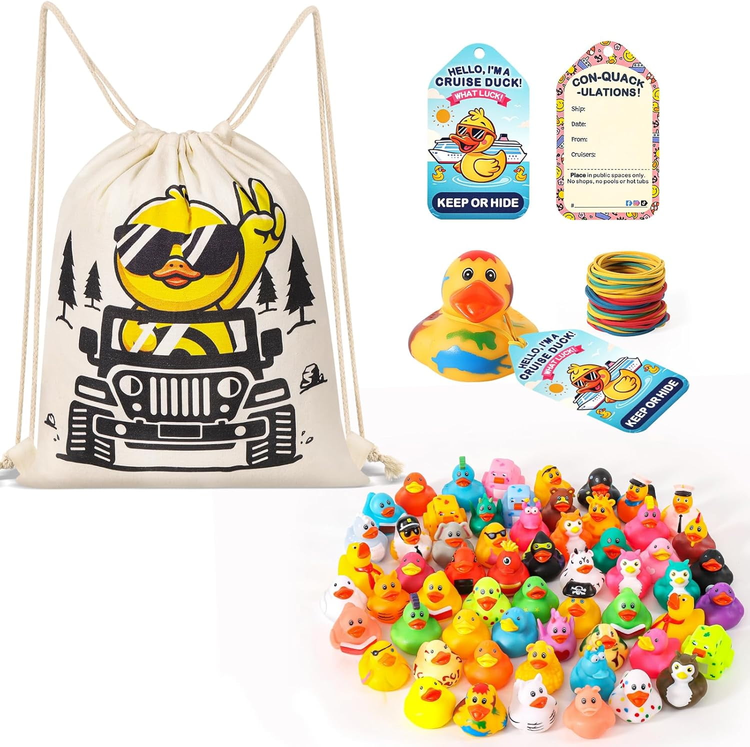 90 Pcs Cruise Ducks Kits with Jeep Duck Bag Includes 30 Pcs Cruise ...