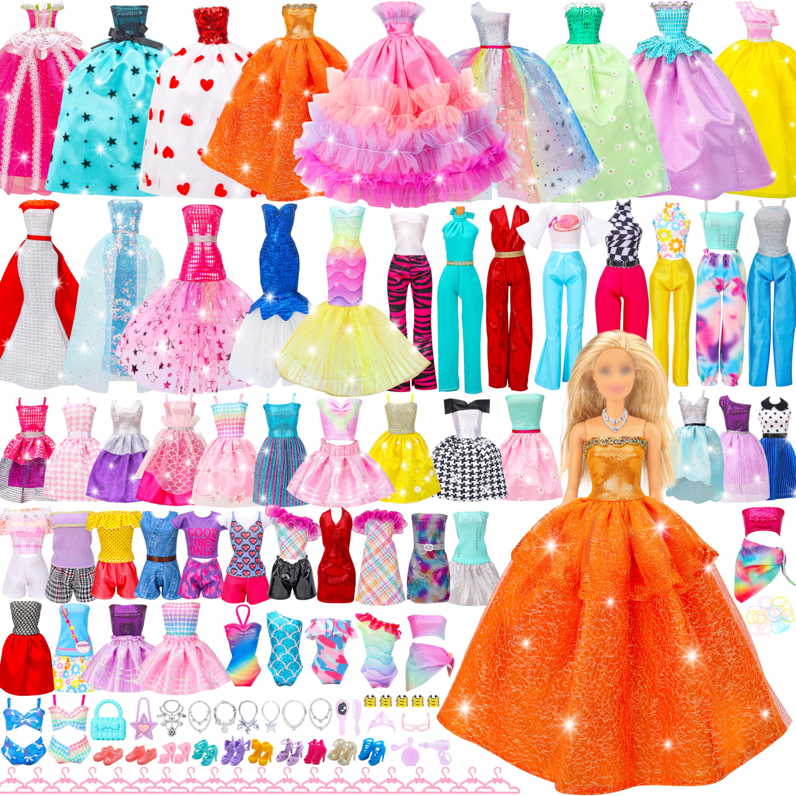 90 Pcs Doll Clothes and Accessories,2 Wedding Gowns 2 Evening Dresses 6 ...