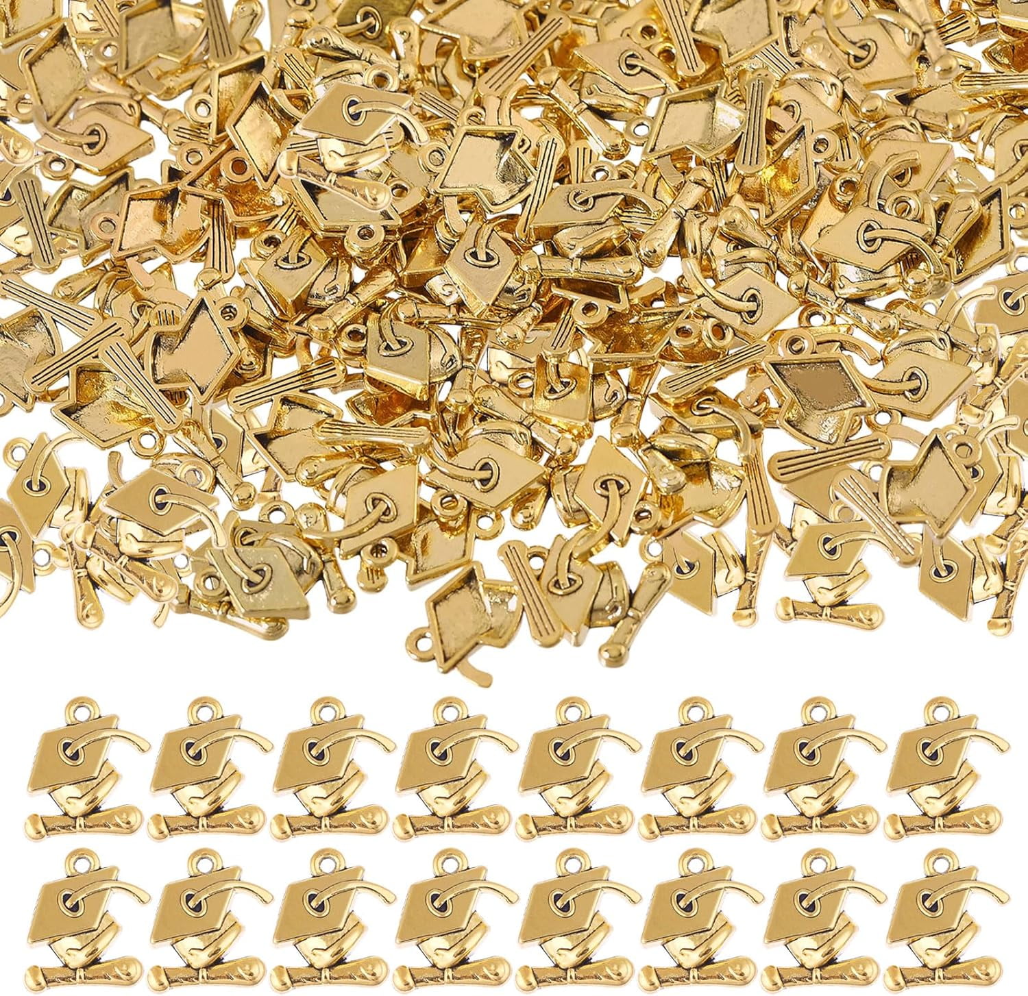 90 Pcs Graduation Cap Charm Antique Golden Graduation Hat Charms ...