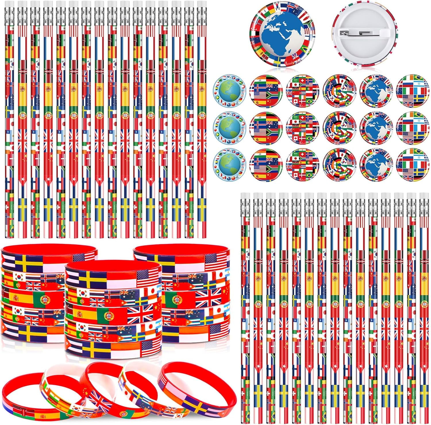 90 Pcs International World Flags Party Favor Accessory Include 30 Flags ...