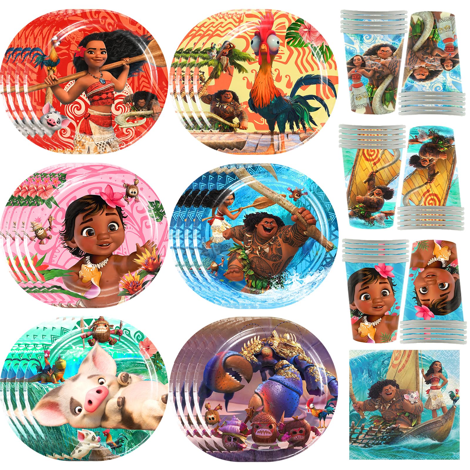 90 Pcs Moana Party Supplies 6 styles Princess Plates Cups Princess ...