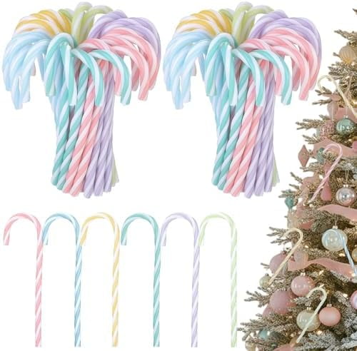90 Pcs Pastel Christmas Candy Cane Ornament Plastic Christmas Tree ...