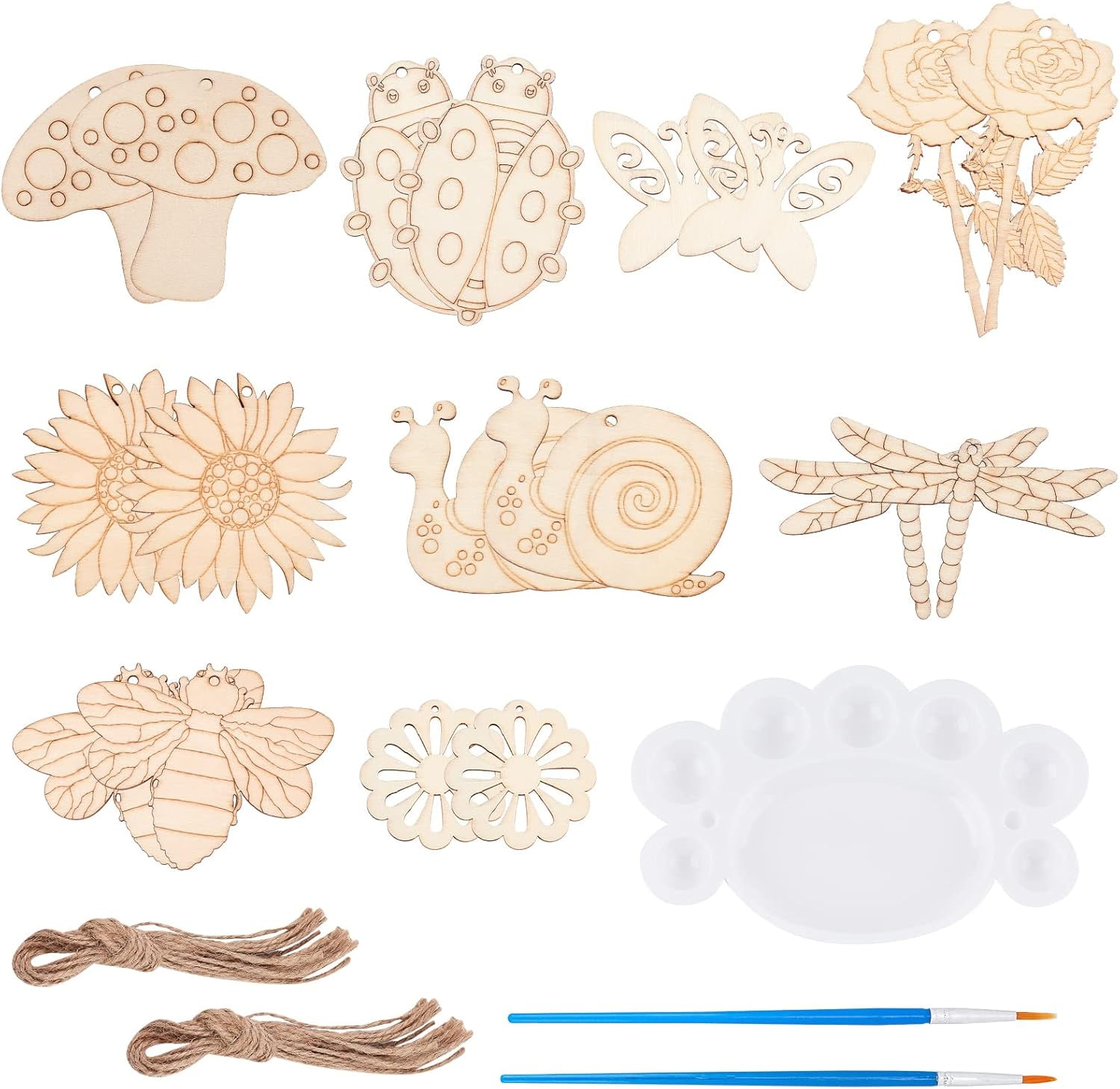 90 Pcs Unfinished Wooden Cutouts 9 Styles Wood Cutouts Ornaments ...