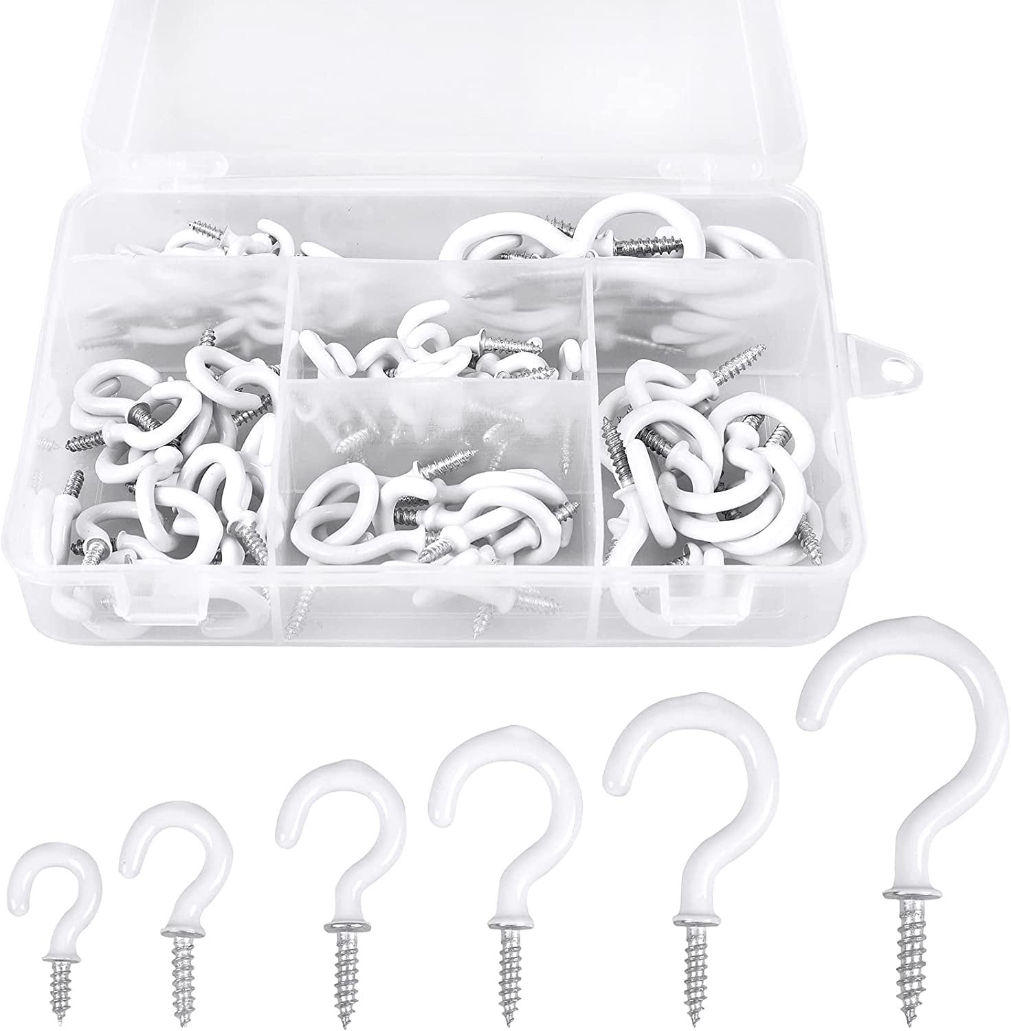 90 Pcs White Ceiling Hooks kit, 6 Sizes Vinyl Coated Screw-in Plant ...