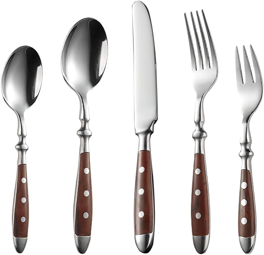 90-Piece Exquisite Silverware Set for 18, Bakelite wooden handle ...