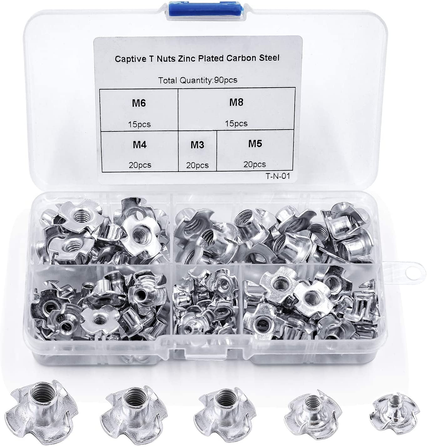 90 Pieces Of 4-Jaw T-Shaped Nuts, Carbon Steel T-Shaped Nuts, M3/M4/M5 ...