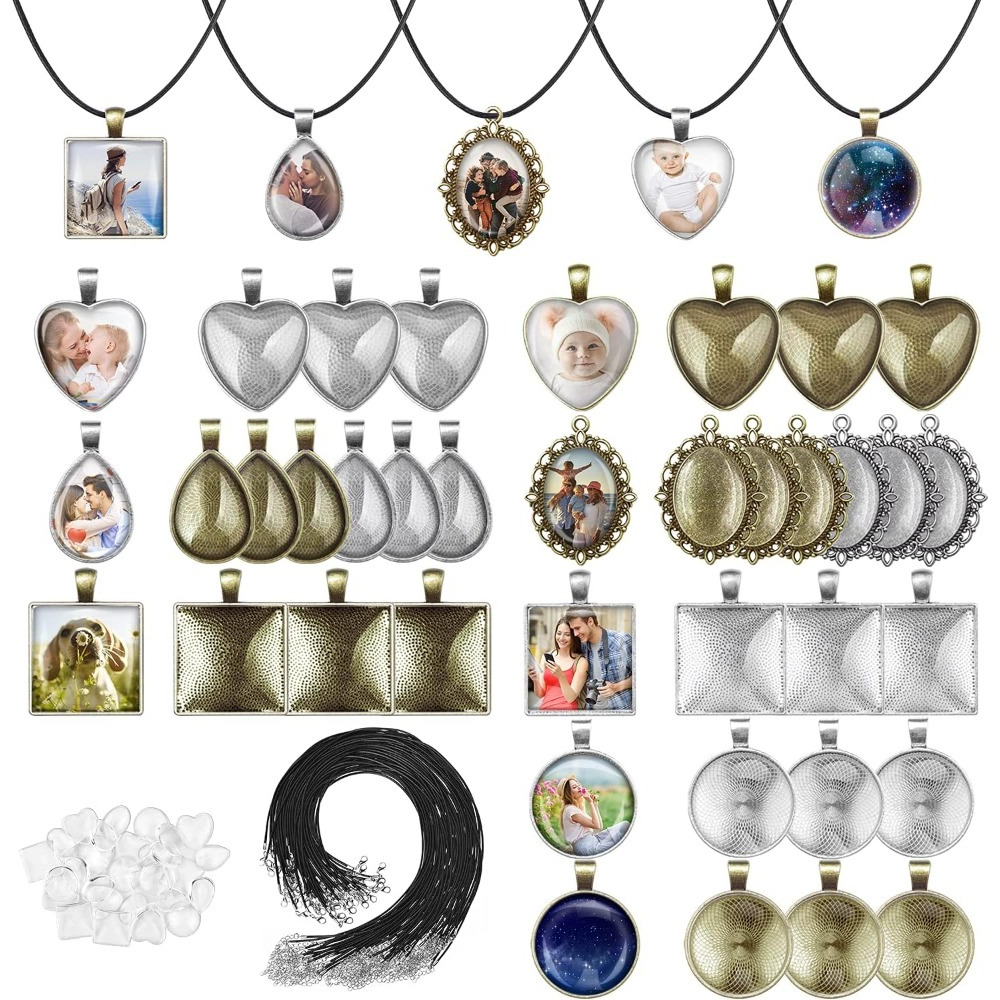 90 Pieces Vintage Pendant Making Kit, 5 Shapes & 2-Tone Metal Blanks ...
