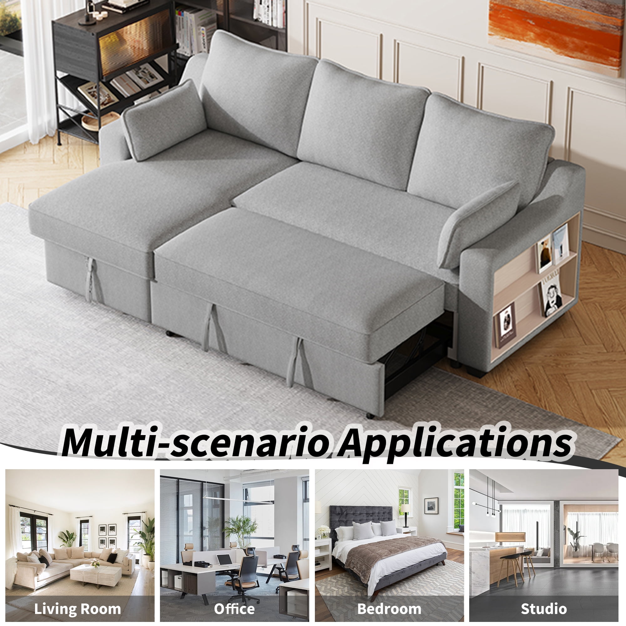 90" Pull Out Sleeper Sofa L-Shaped Couch Convertible Sofa Bed with ...