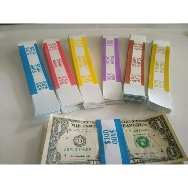 90 Self -Sealing Currency Straps/Bands $100 $500 $1000 $2000 $5000 ...