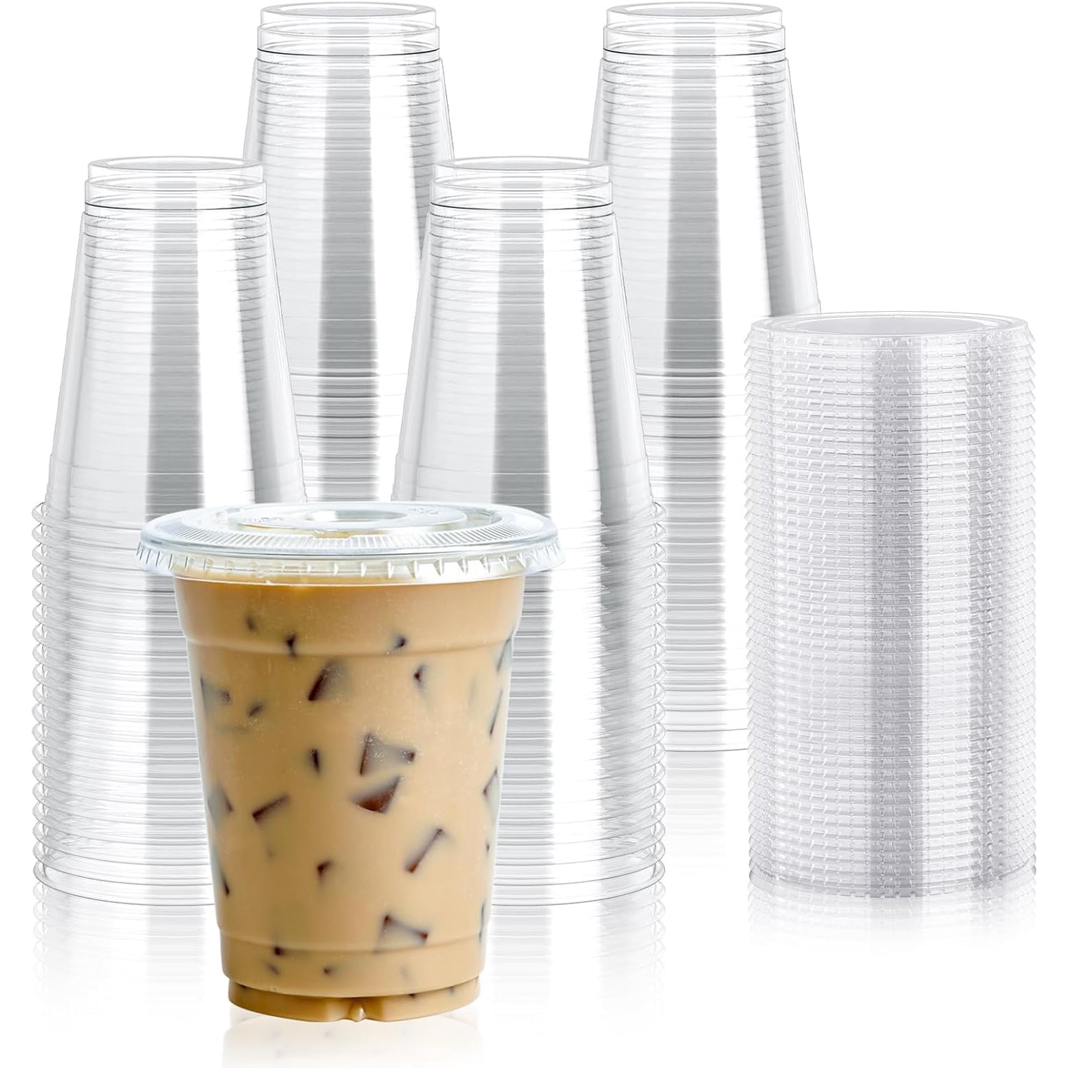 90 Sets 16 oz Clear Plastic Cups With Flat Lids, 16 Ounce Disposable ...
