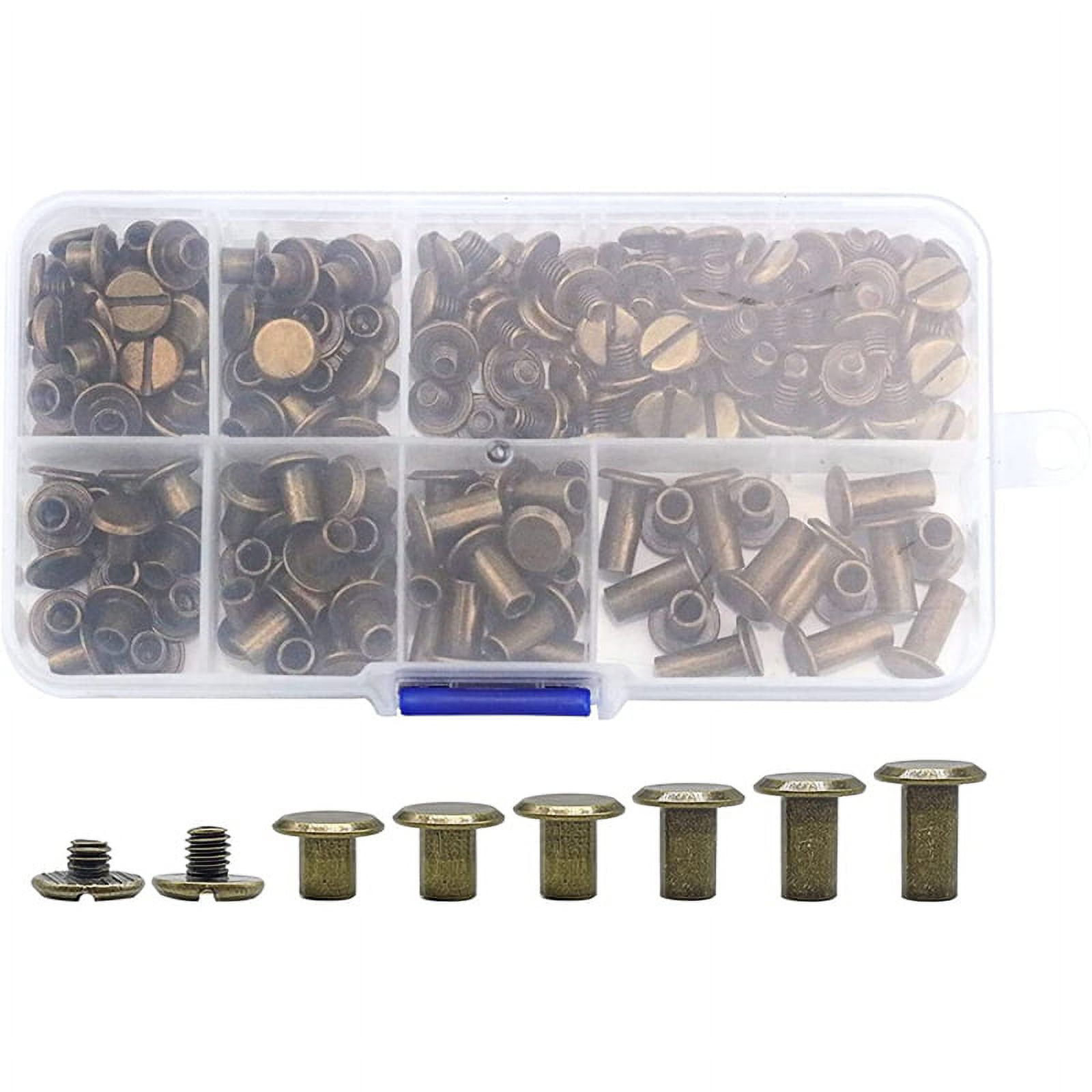 90 Sets Chicago Screws Assorted Kit, 6 Sizes of Round Flat Leather ...