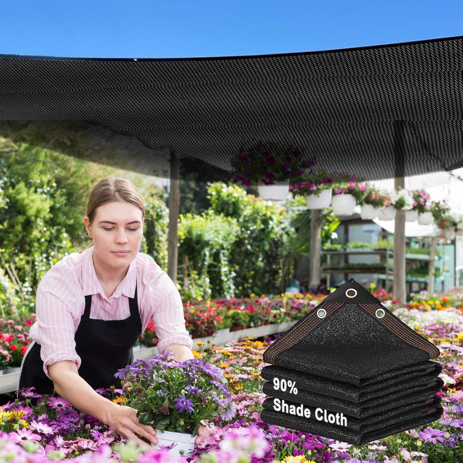 90% Shade Cloth,16x20ft Tear Resistant Sun Shade Net with Reinforced ...