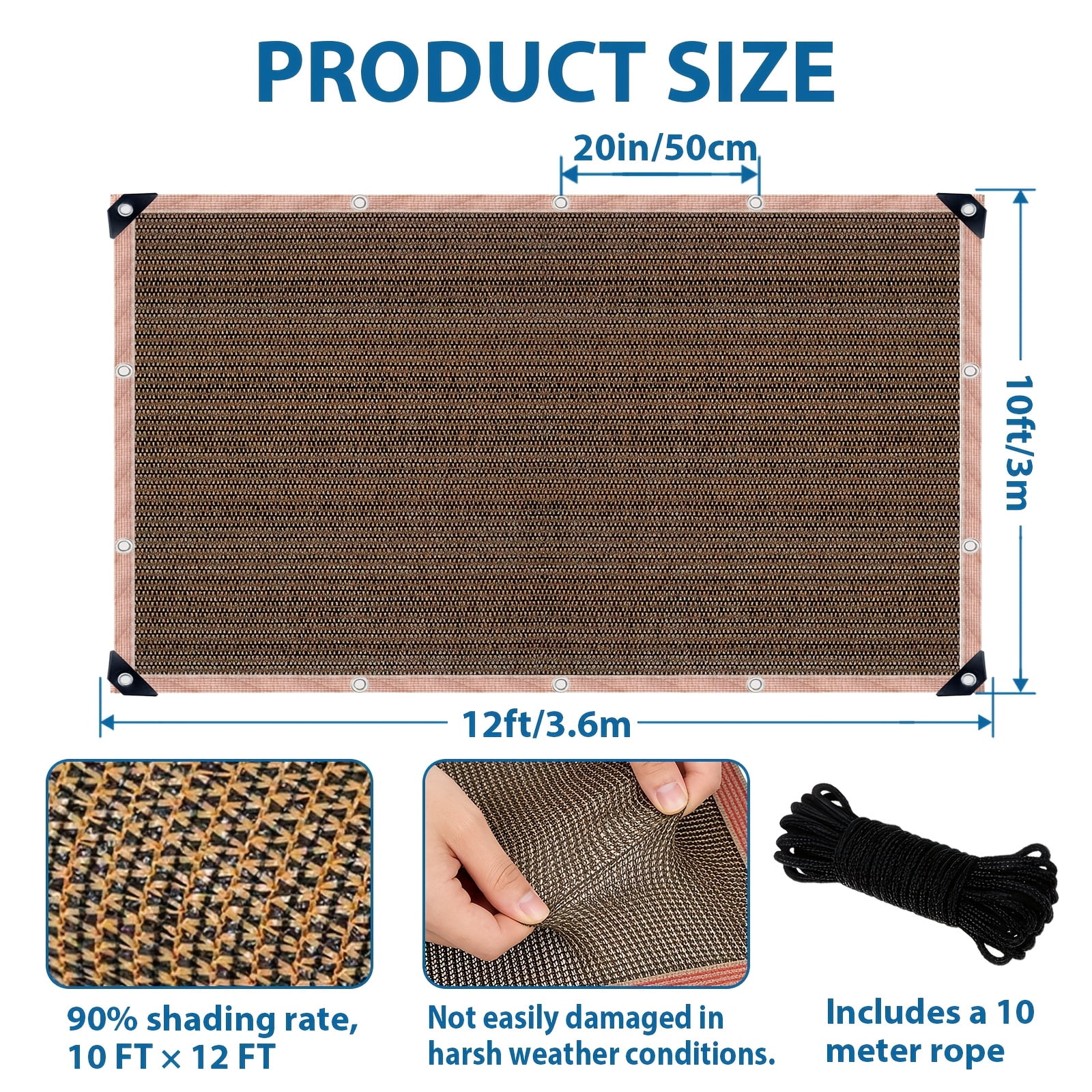 90% Shade Rate Thickened Sun Shade Cloth, Waterproof Privacy Sun ...