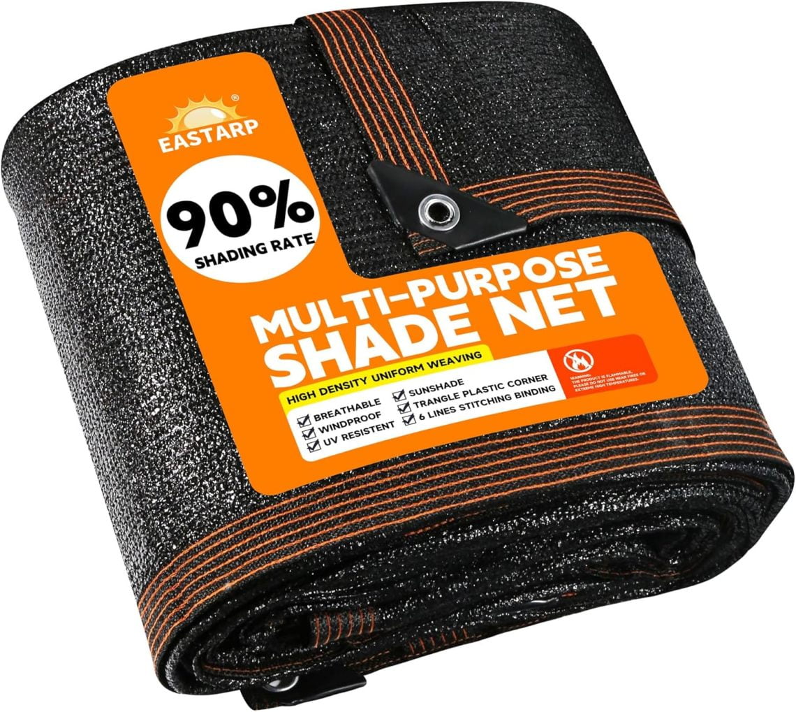 90% Shading Rate 20'x20' Black Shade Cloth,UV Resistant Durable Mesh Tarp with Grommets ...