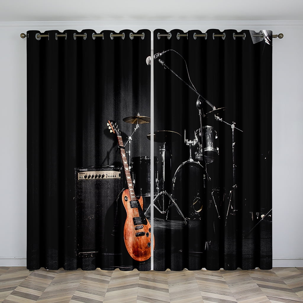 90% Shading Thick 2Pieces Music Notes Piano Blackout Window Curtain For ...