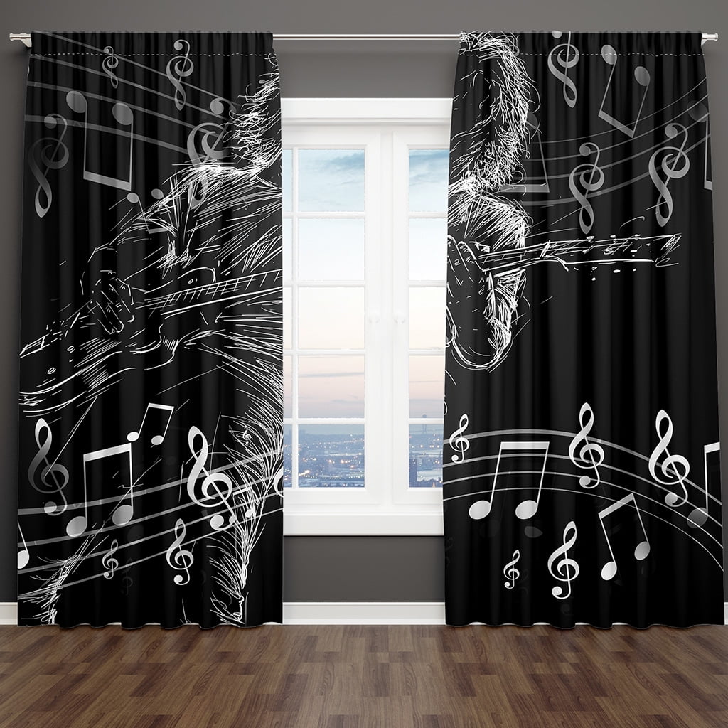 90% Shading Thick 2Pieces Music Notes Piano Blackout Window Curtain For ...
