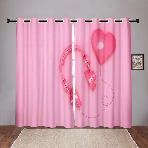 90% Shading Thick Earph Red Heart Pink Blackout Window Curtain For ...