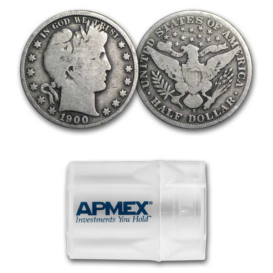 90% Silver Barber Halves $10 20-Coin Roll Good/Better Value Dollar ...