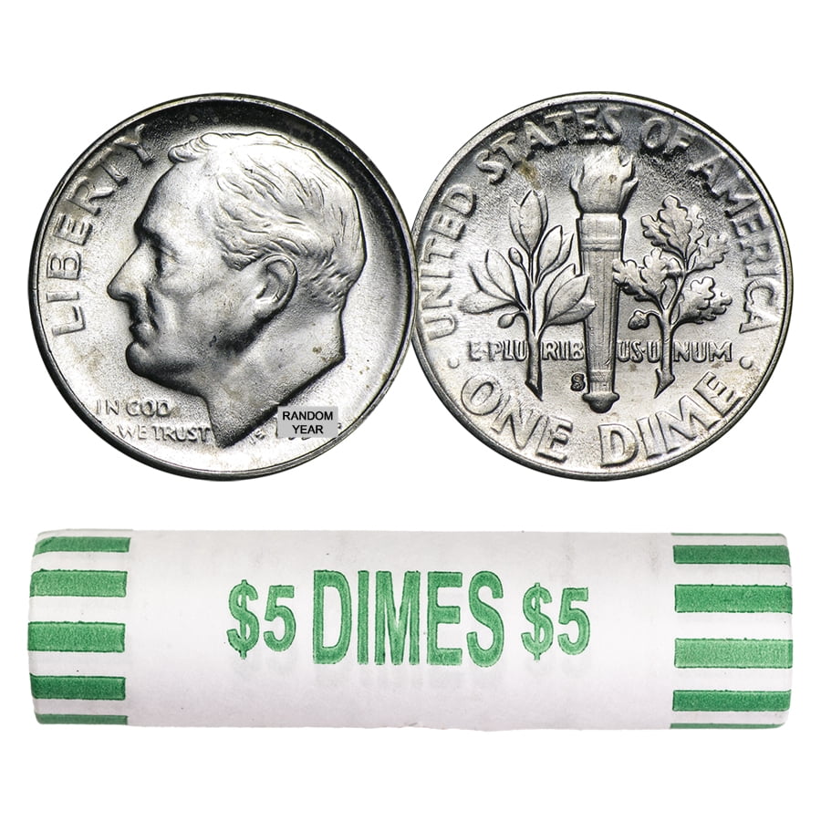 90% Silver Roosevelt Dimes - 50-Coin Roll Avg BU - Walmart.com