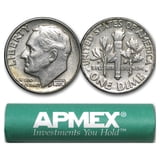 U.S. Mint 90% Silver Roosevelt Dimes, 50-Coin Roll, Pre-1965, Approx 3. ...