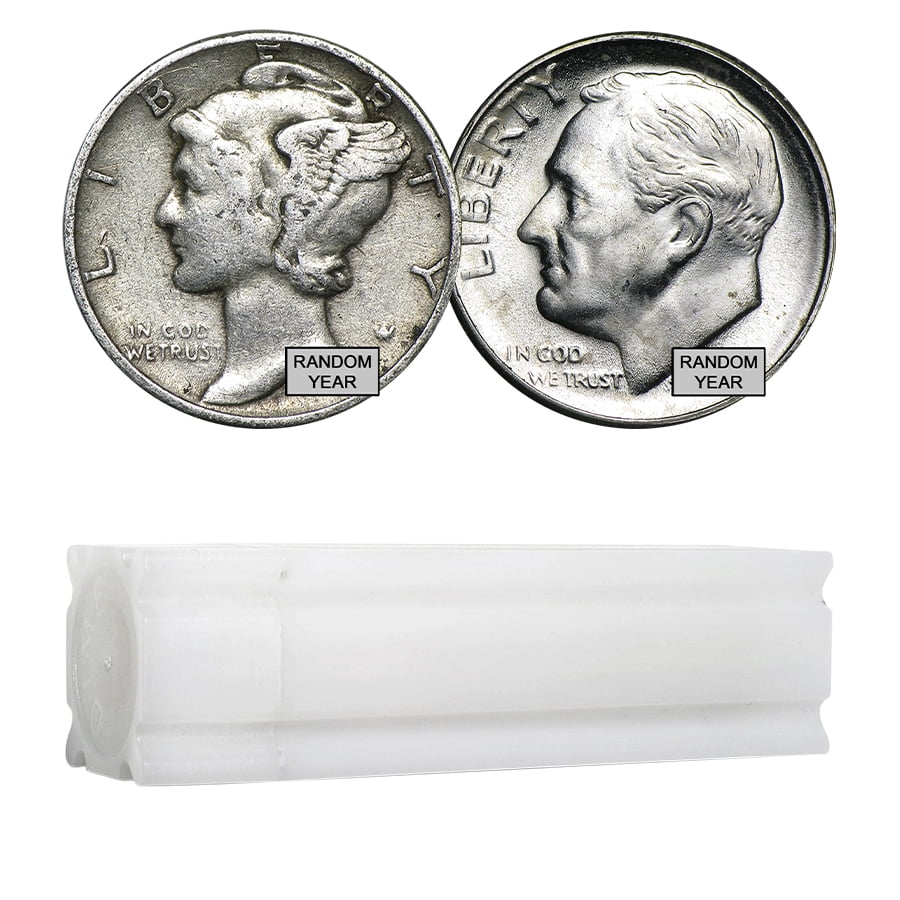 90% Silver US Coins - $5 Face Value Roll - Dimes - Walmart.com