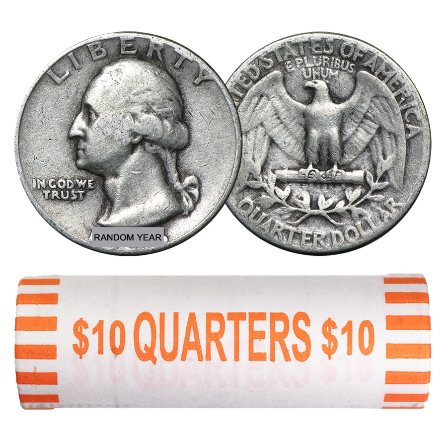 90% Silver Washington Quarters - 40-Coin Roll Avg Circ - Walmart.com
