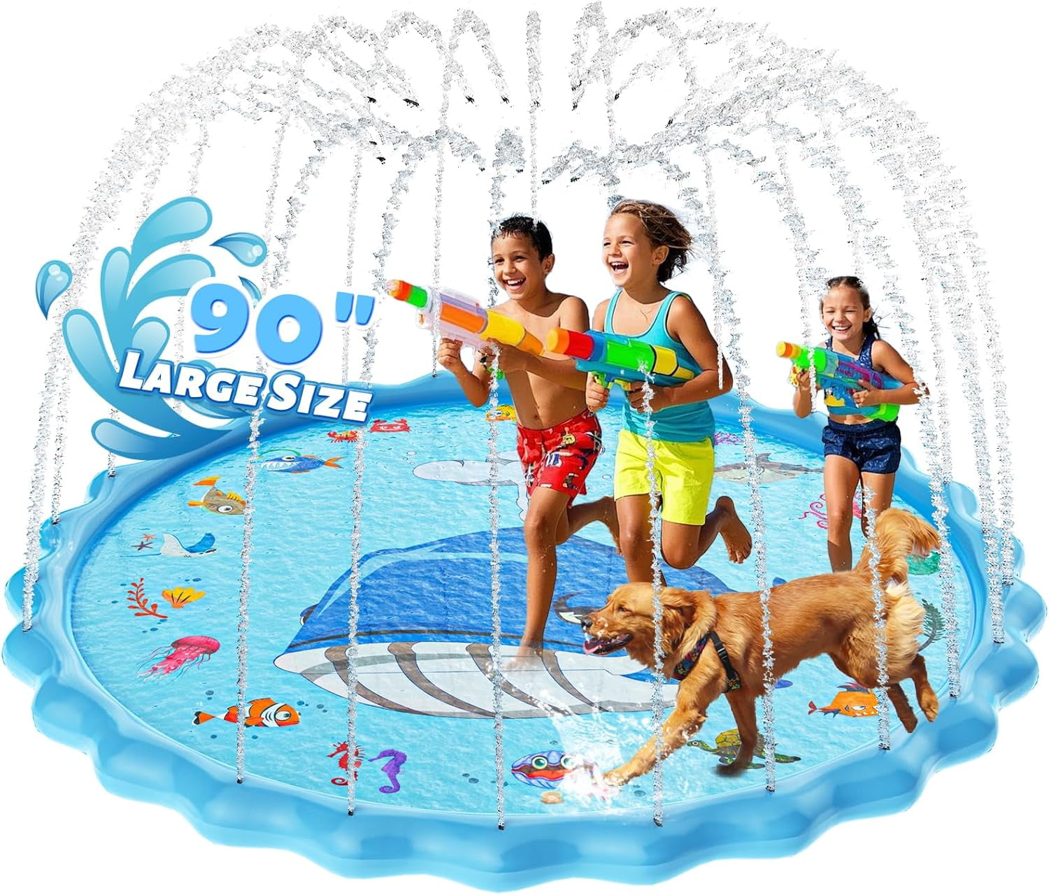 90" Splash Pad for Kids, Sprinkler & Splash Play Mat, Extra Large ...