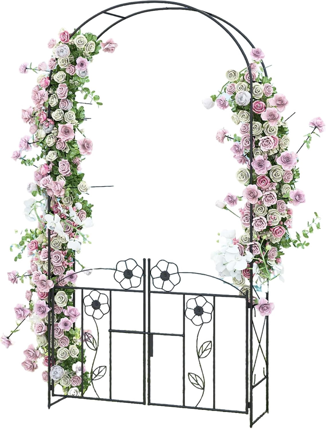90” Sturdy Metal Garden Arch, Dig-Free Entry Arbor w/Secure Lockable ...