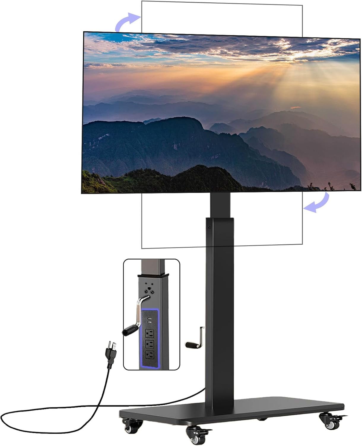 90° Swivel Mobile TV Stand on Wheels with Power Outlet, Portable ...