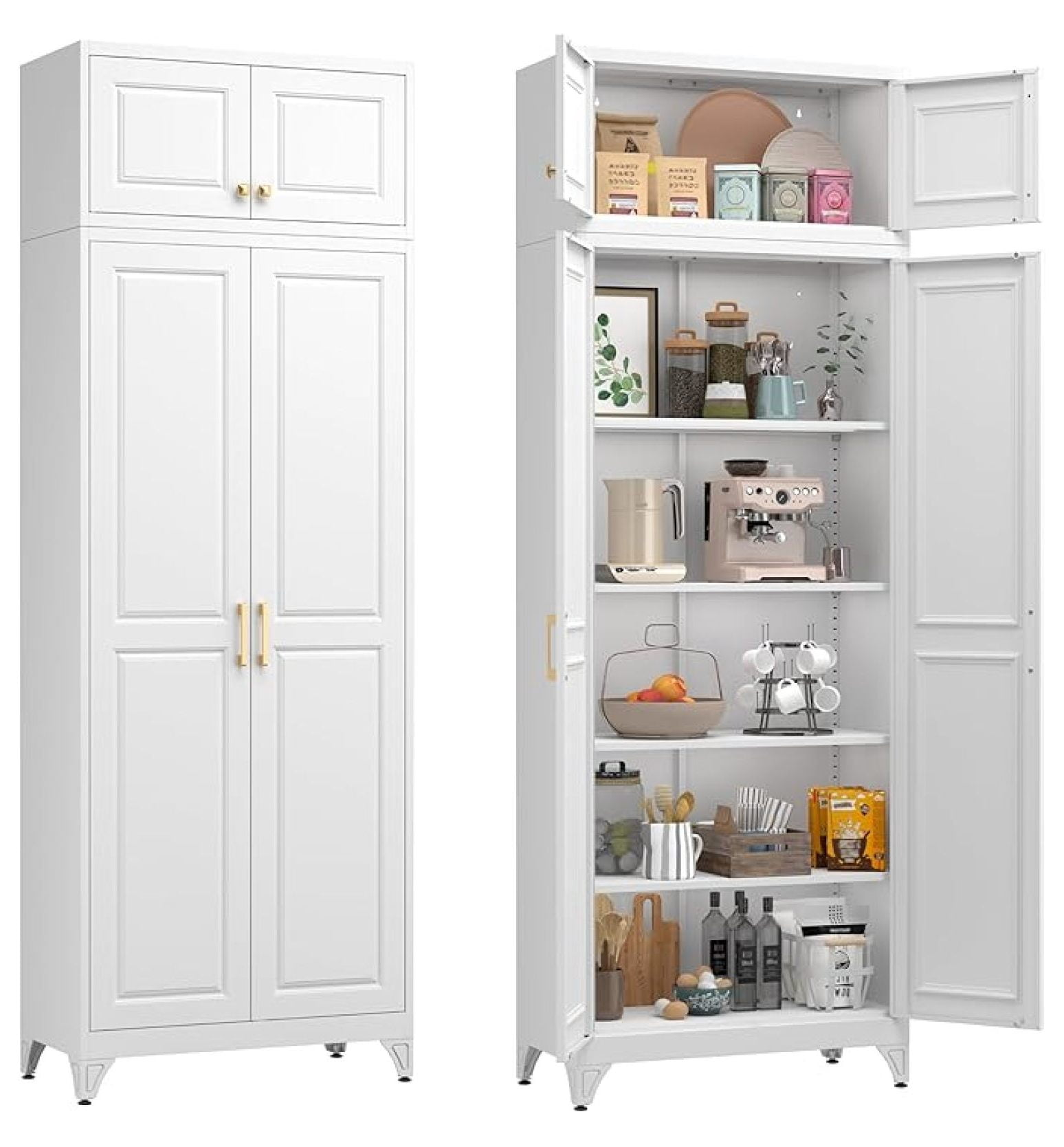 90” Tall Kitchen Pantry Cabinet,Metal Storage Cabinet with Doors and ...