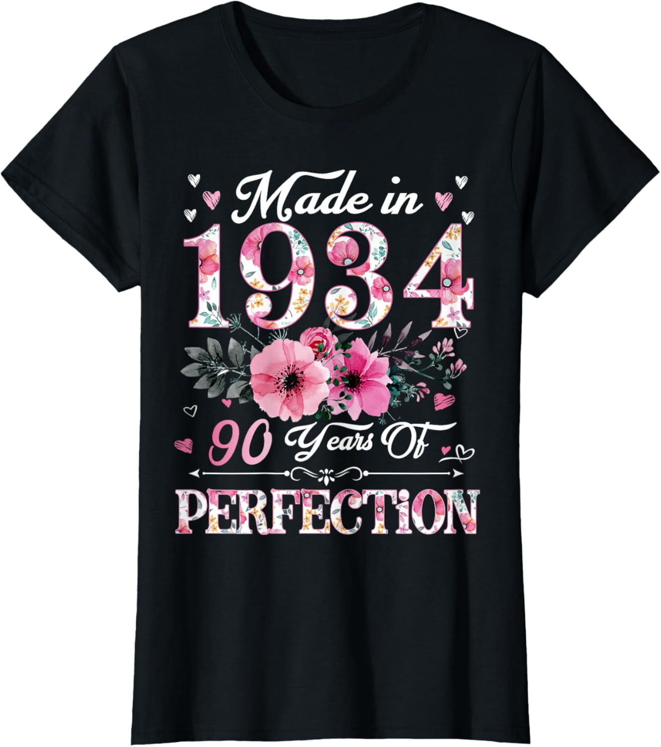 90 Year Old Made In 1934 Floral 90th Birthday Gift For Women T-ShirtMen ...