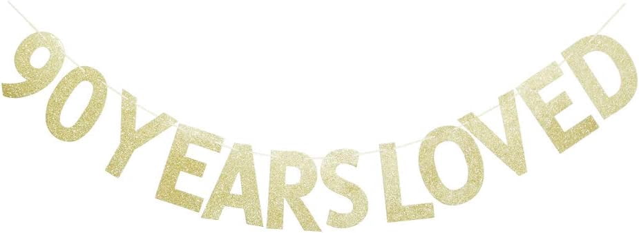 90 Years Loved Gold Glitter Banner for 90th Birthday/Wedding ...