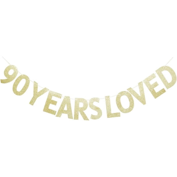 90 Years Loved Gold Glitter Banner for 90th Birthday/Wedding ...