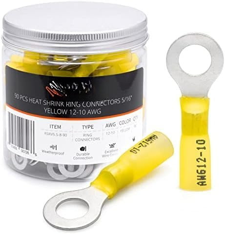 90 count Heat Shrink Ring Terminals 5/16" - Resistant Ring Connectors ...