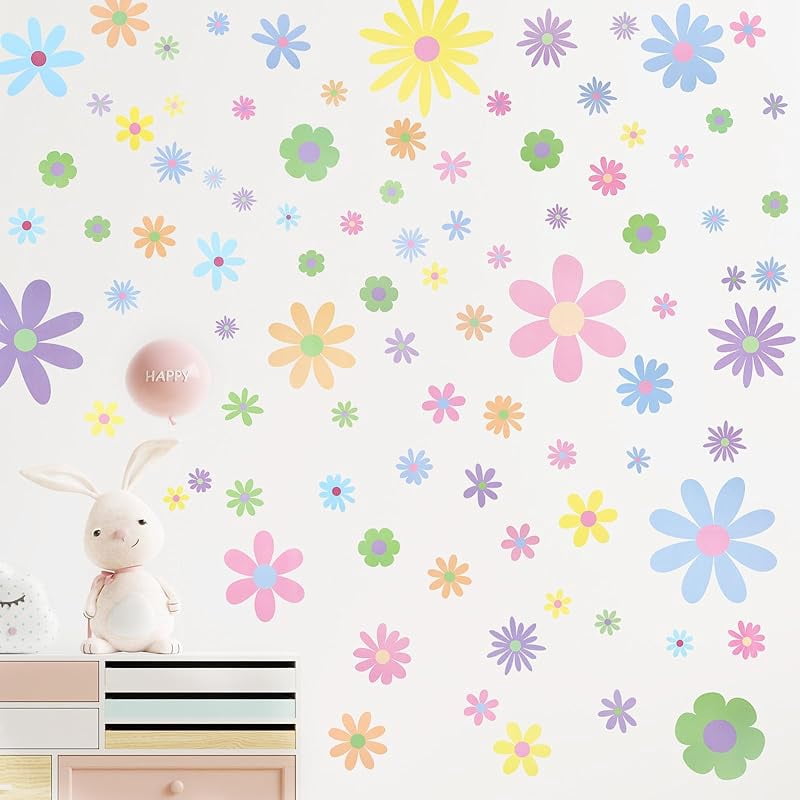 90 counts Daisy Wall Decal Alphabet Vinyl Wall Decals Boho Wall Decal ...