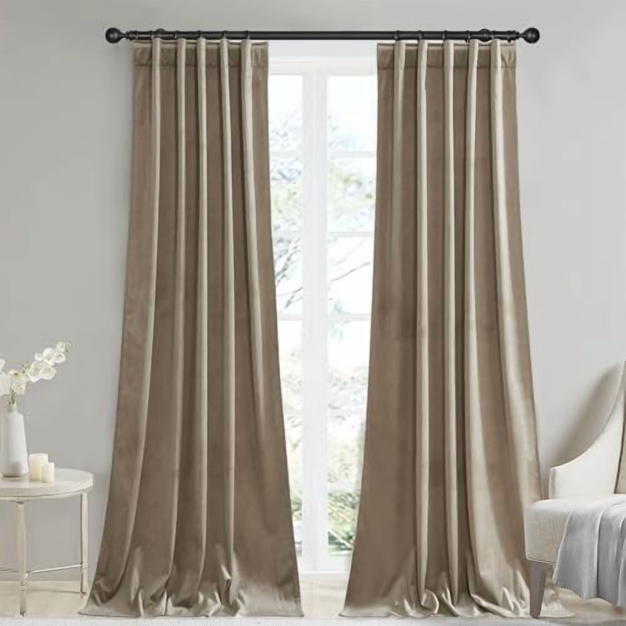 90 inches Long Camel Beige Velvet Curtains Light Blocking for Living ...