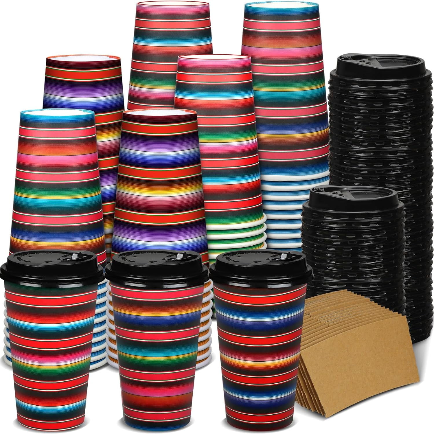 90 pieces/30 sets of Mexican striped party paper coffee cups, 16-ounce ...
