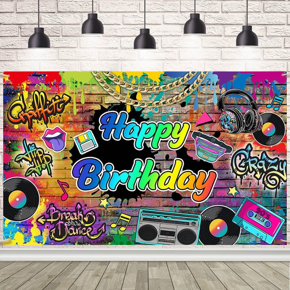 90's Backdrop Hip Hop Birthday Party Backdrop Throwback Retro Birthday ...